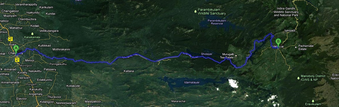 Valparai Route Map