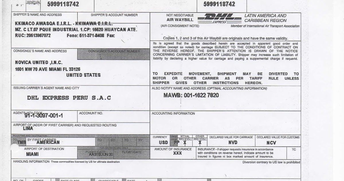 CONOCIMIENTO DE EMBARQUE AÉREO / AIR WAYBILL / AWB