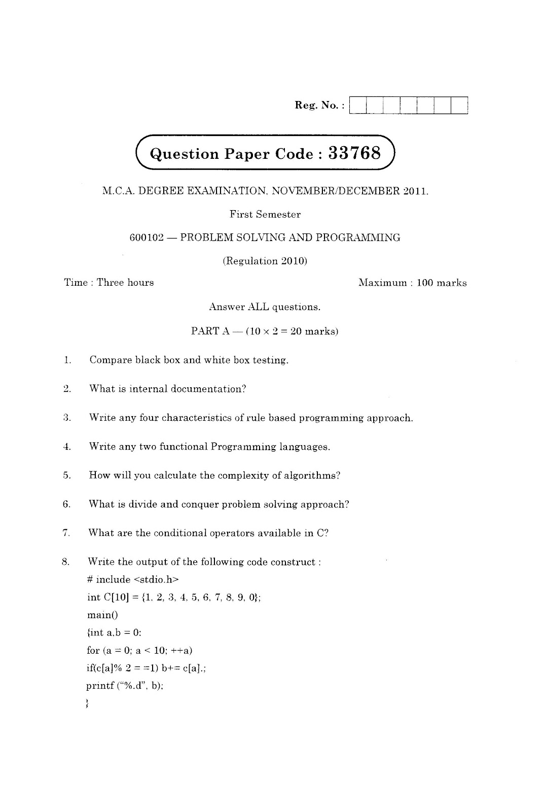 Little Drops 1st Sem Mca Anna University Model Question Paper Computer Organization Novdec
