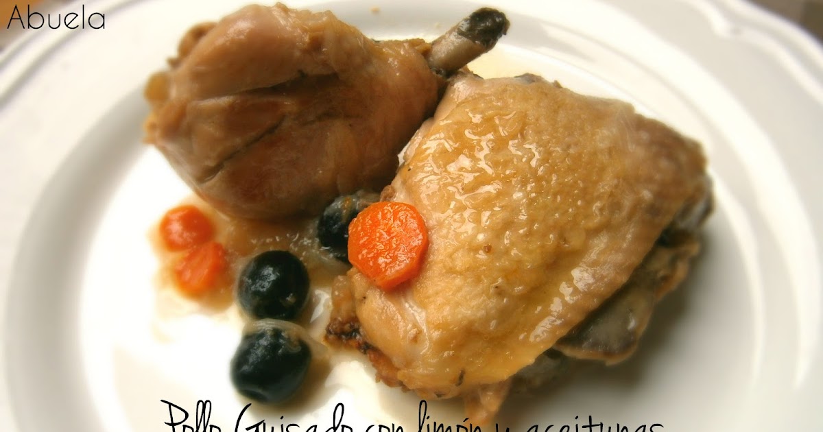 Pollo guisado con limón y aceitunas