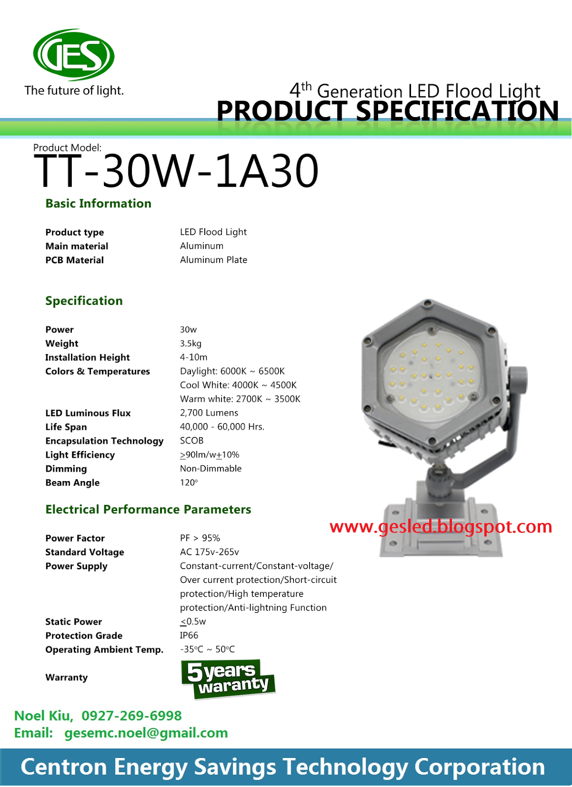 Technical Specifications | GES 4th generation LED lights
