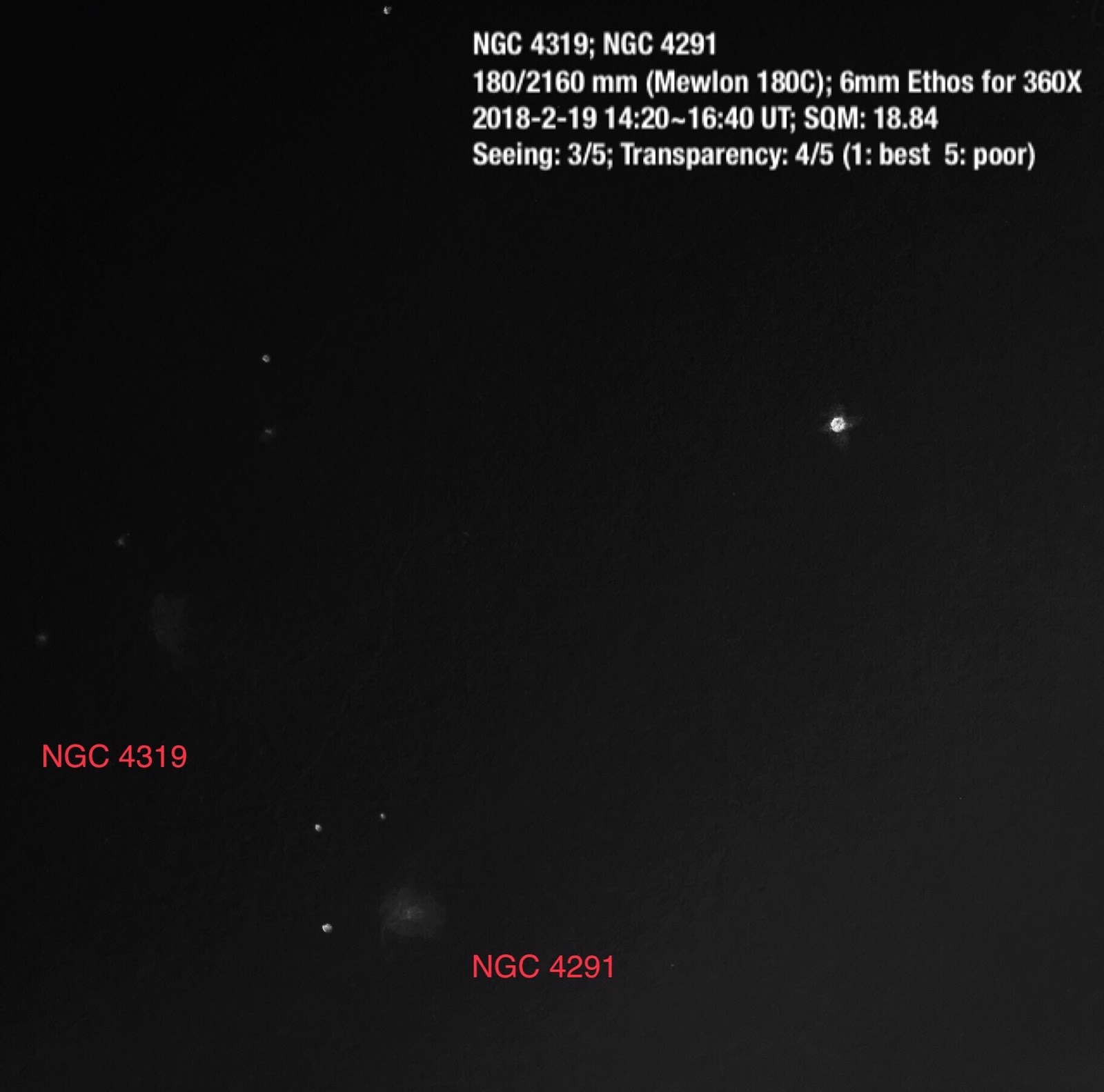 Practice: 二月難得的觀星夜 -- NGC 4236, NGC 4319, NGC 4291, M59/M60, NGC 4667 ...