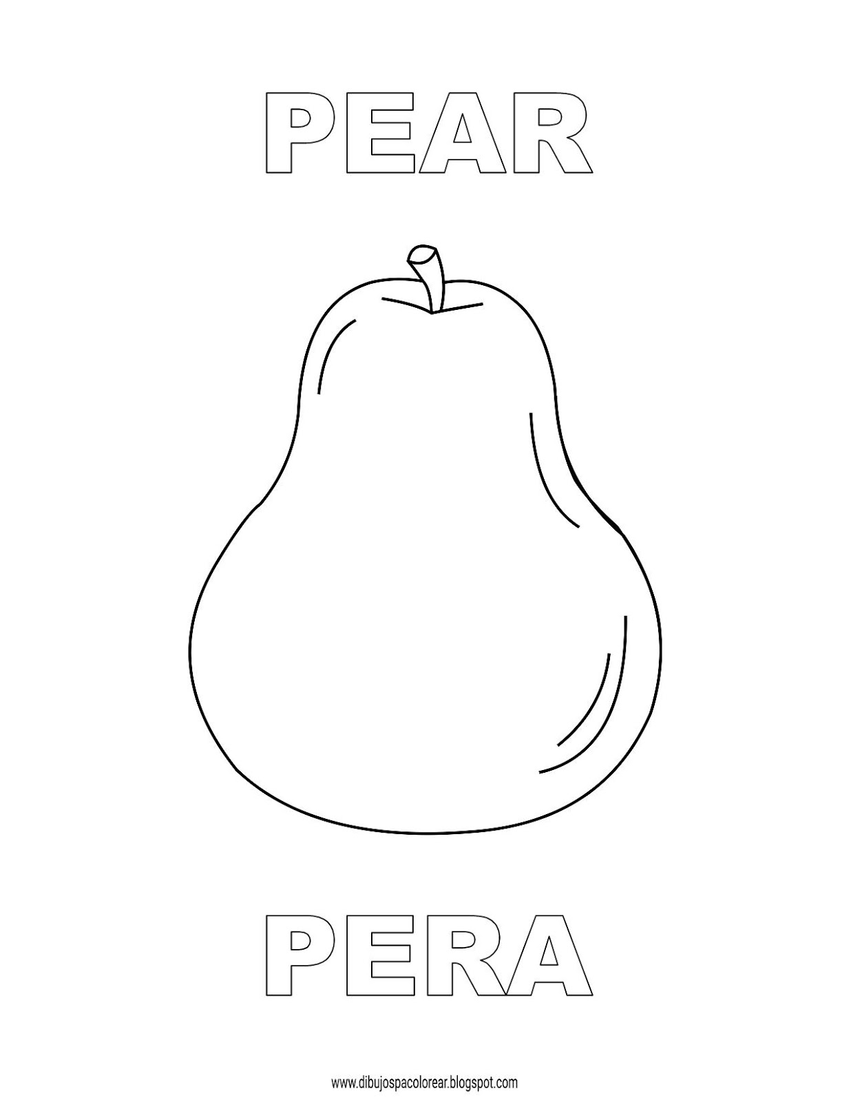 Dibujos Inglés - Español con "P": Pear - Pera - DibujosPaColorear