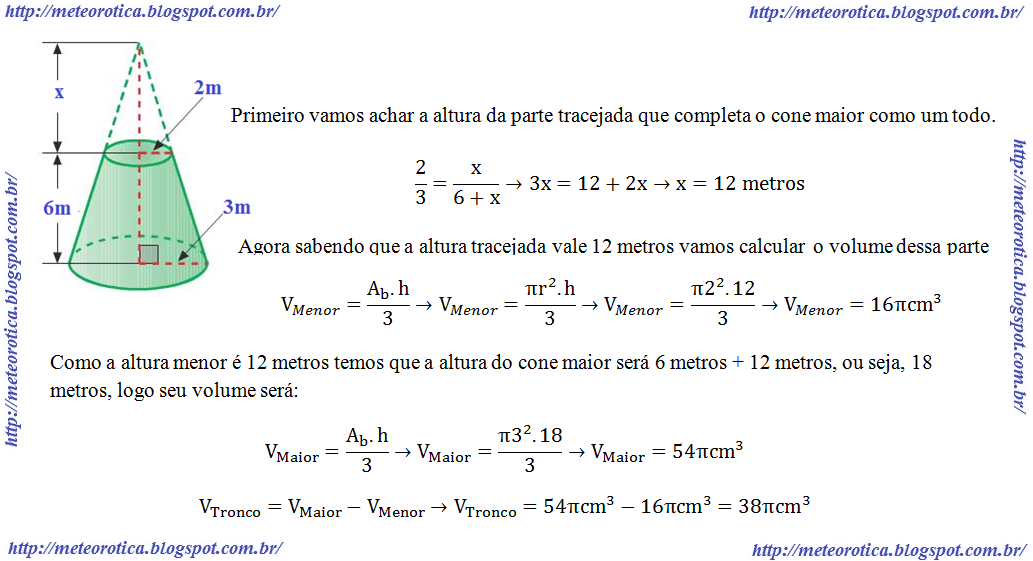 M.E.T.E.O.R.O.T.I.C.A: Exercícios resolvidos sobre Tronco de Cones