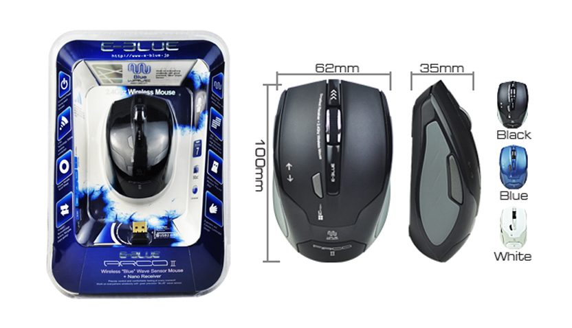E ZONE PC CENTRE: E-BLUE ARCO II 2.4GHZ BLUE WAVE WIRELESS MOUSE (EMS100)