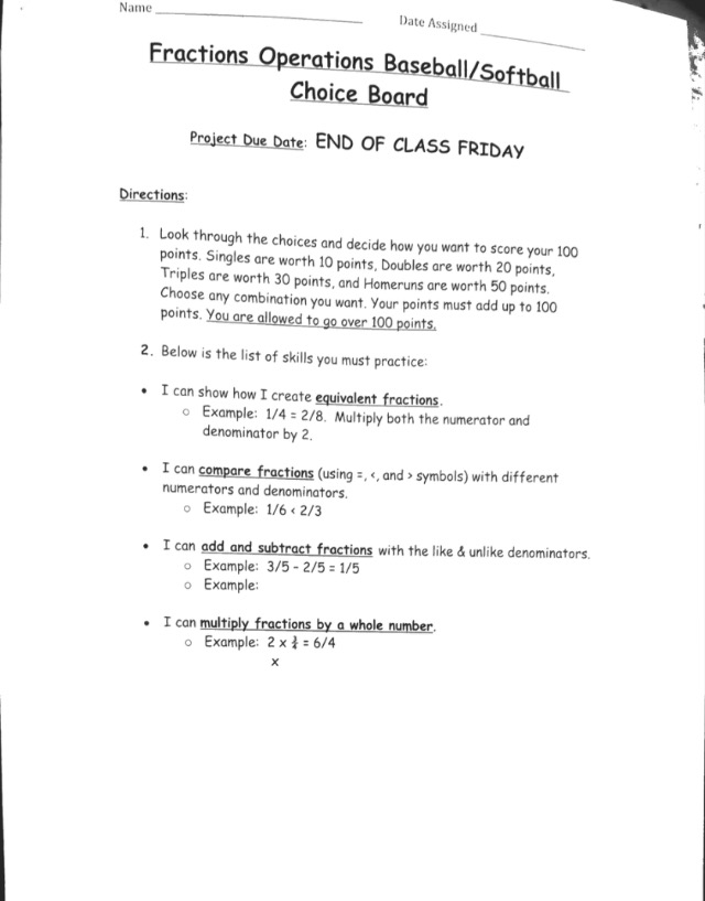 Mrs. White's 6th Grade Math Blog: FRACTION PROJECT (100 POINTS)