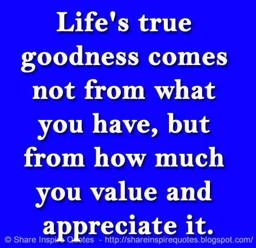 Life's true goodness comes not from what you have, but from how much ...