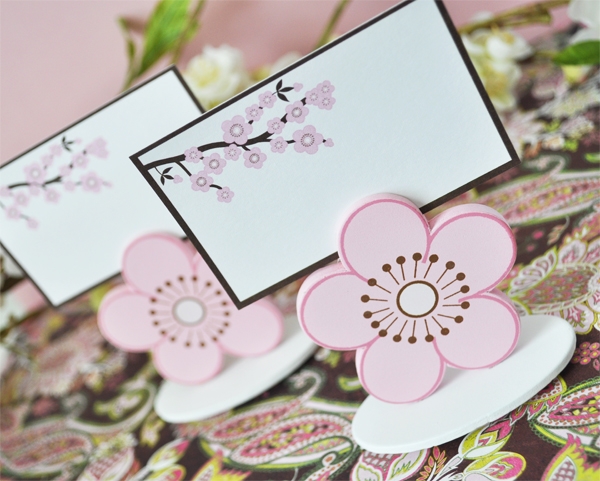Cherry Blossom Place Card Favor Boxes with Designer Place Cards - Unxia