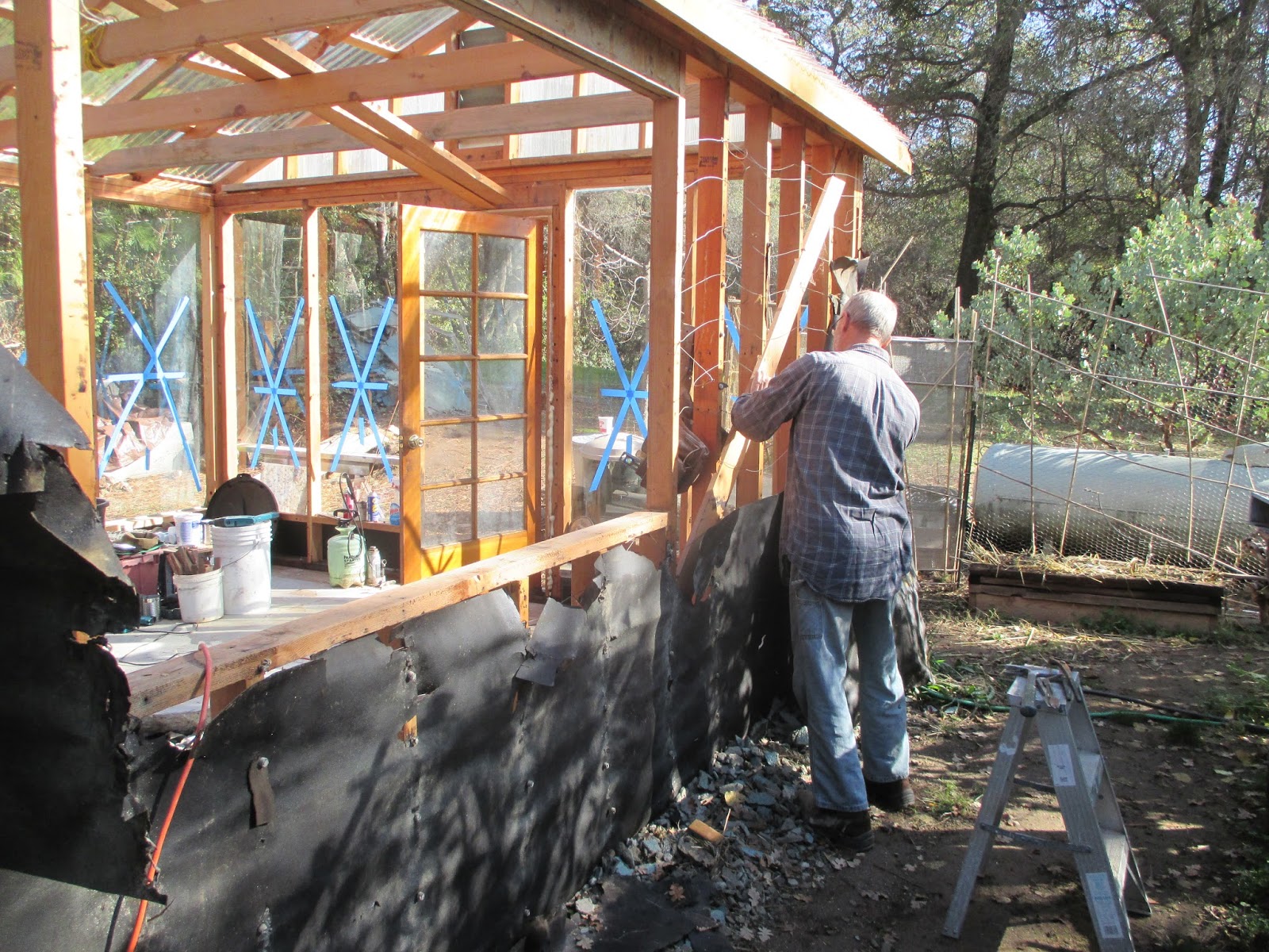 triangle: greenhouse (south wall glazing and door)