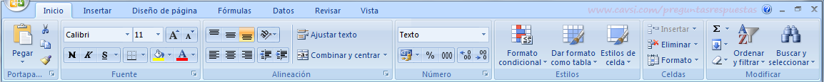 MENU INICIO DE EXCEL