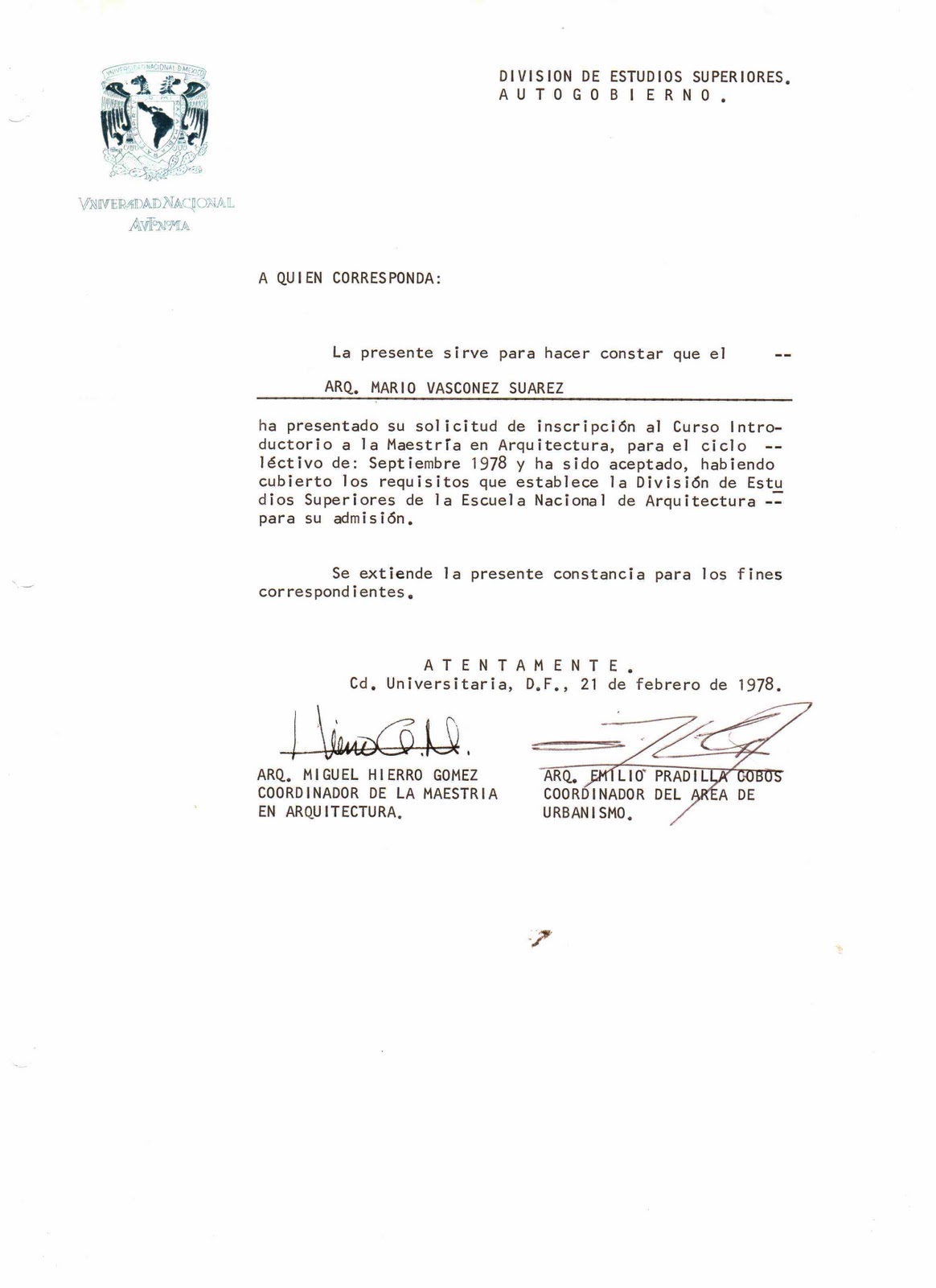 Mario Vásconez: México 1: De posgrado en la UNAM, trámites y papeleos (I)