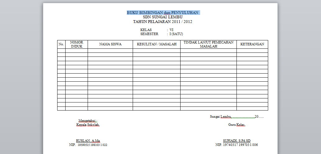 CONTOH FORMAT BUKU BIMBINGAN dan PENYULUHAN | Quality Education For All