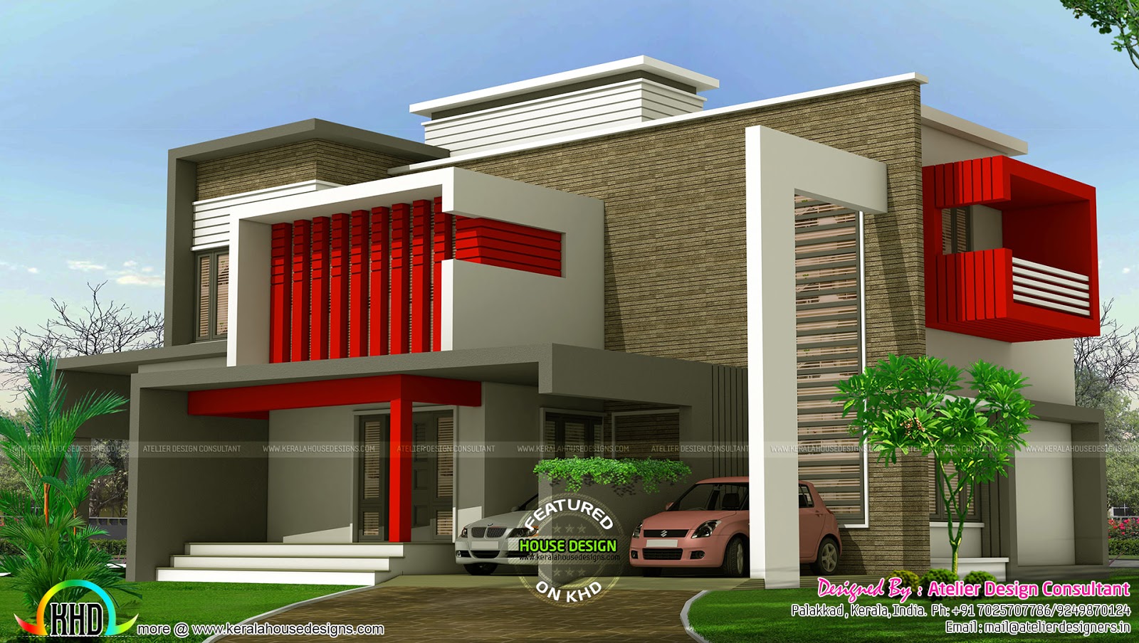 Contemporary element projected with bright red - Kerala Home Design and ...