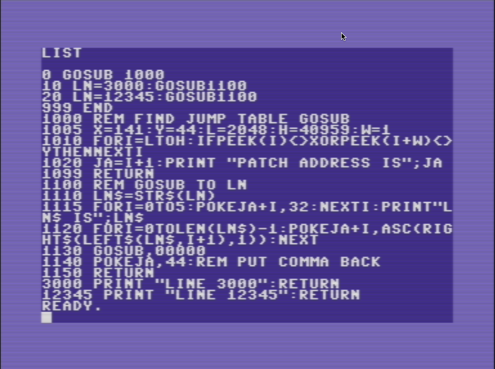 Making a C64/C65 compatible computer: GOSUB variable in C64 BASIC