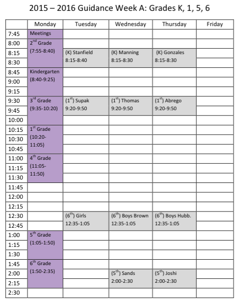 Ms. Sepp's Counselor Corner: Counseling Calendar