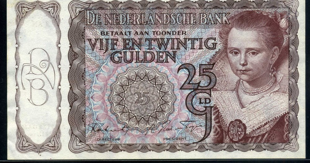 Netherlands banknotes 25 Gulden banknote of 1944 "The Princess" by ...