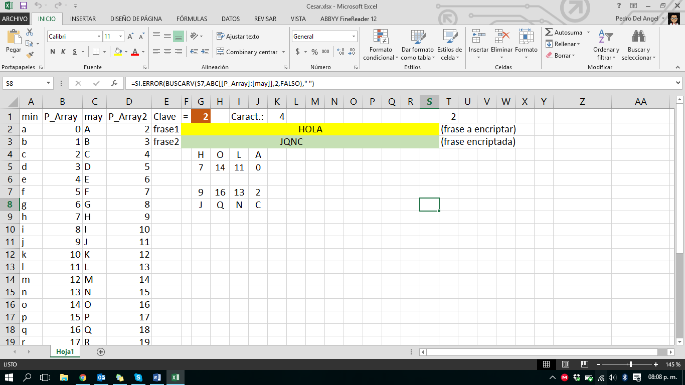 Cifrado de Datos: Metodo Cesar en Excel