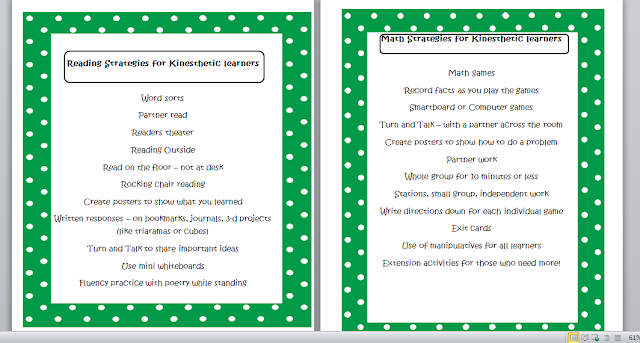 Classroom Freebies Too: Checklist for Kinesthetic Learners