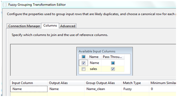 SQL Server SSIS package: SSIS : Fuzzy Grouping Transformation