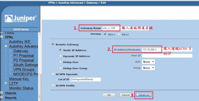 Juniper SSG5 VPN (Virtual Private Network)設定
