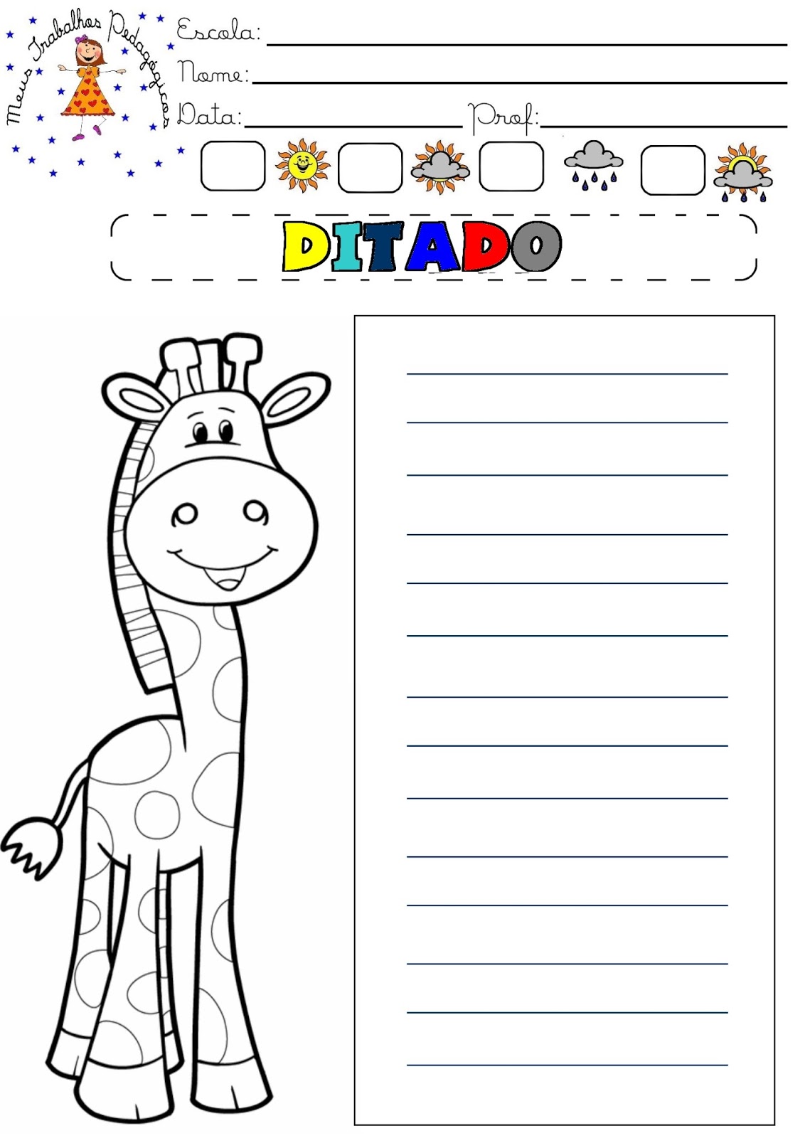 Meus Trabalhos Pedagógicos ®: Auto ditado - escrever e colorir