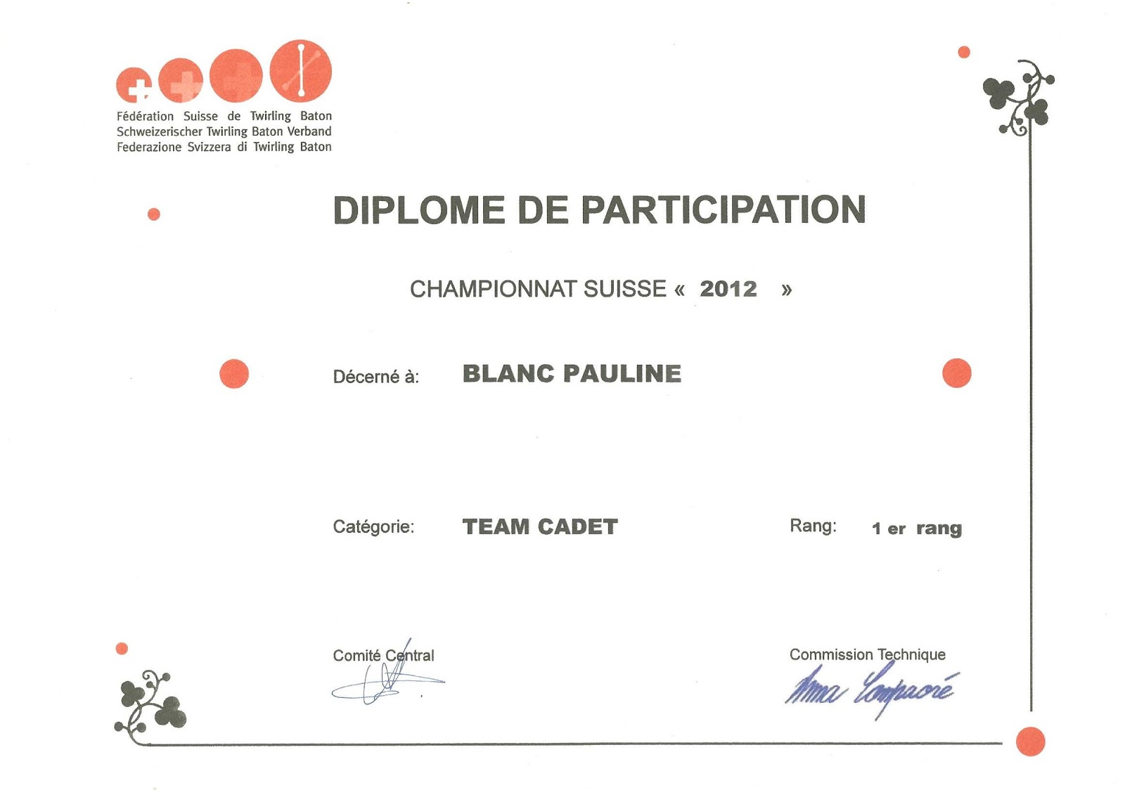 Pauline-Twirling: Championnat suisse 2012 - Le diplôme et le mérite ...