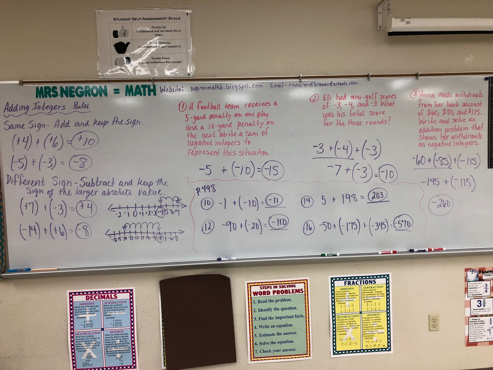 Mrs. Negron 6th Grade Math Class: Adding Integers Notes