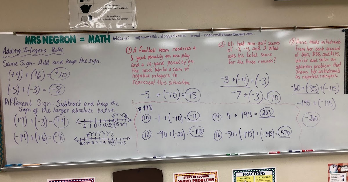 Mrs. Negron 6th Grade Math Class: Adding Integers Notes