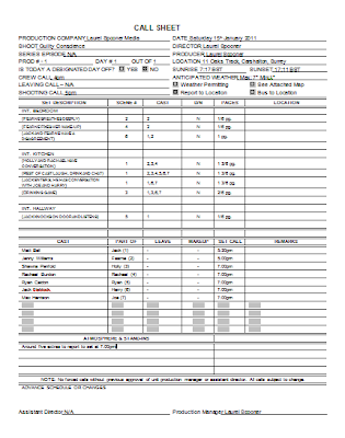 Pre-Production: Call Sheet