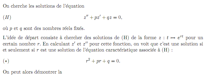 Equations différentielles linéaires du second ordre à coefﬁcients constants