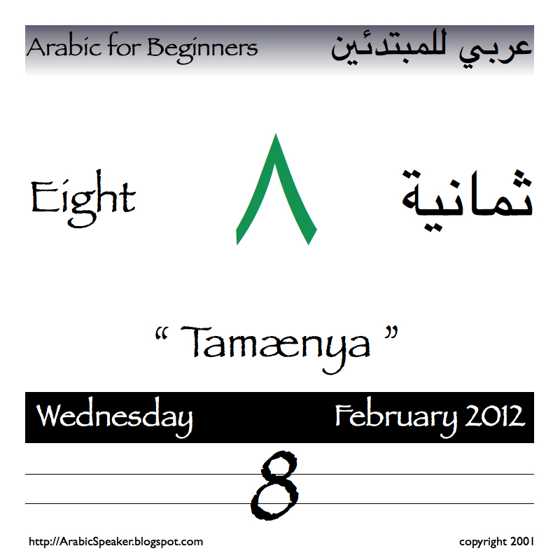 ArabicSpeaker: Today's Arabic Numeral is eight ٨ pronounced "Tamænya"