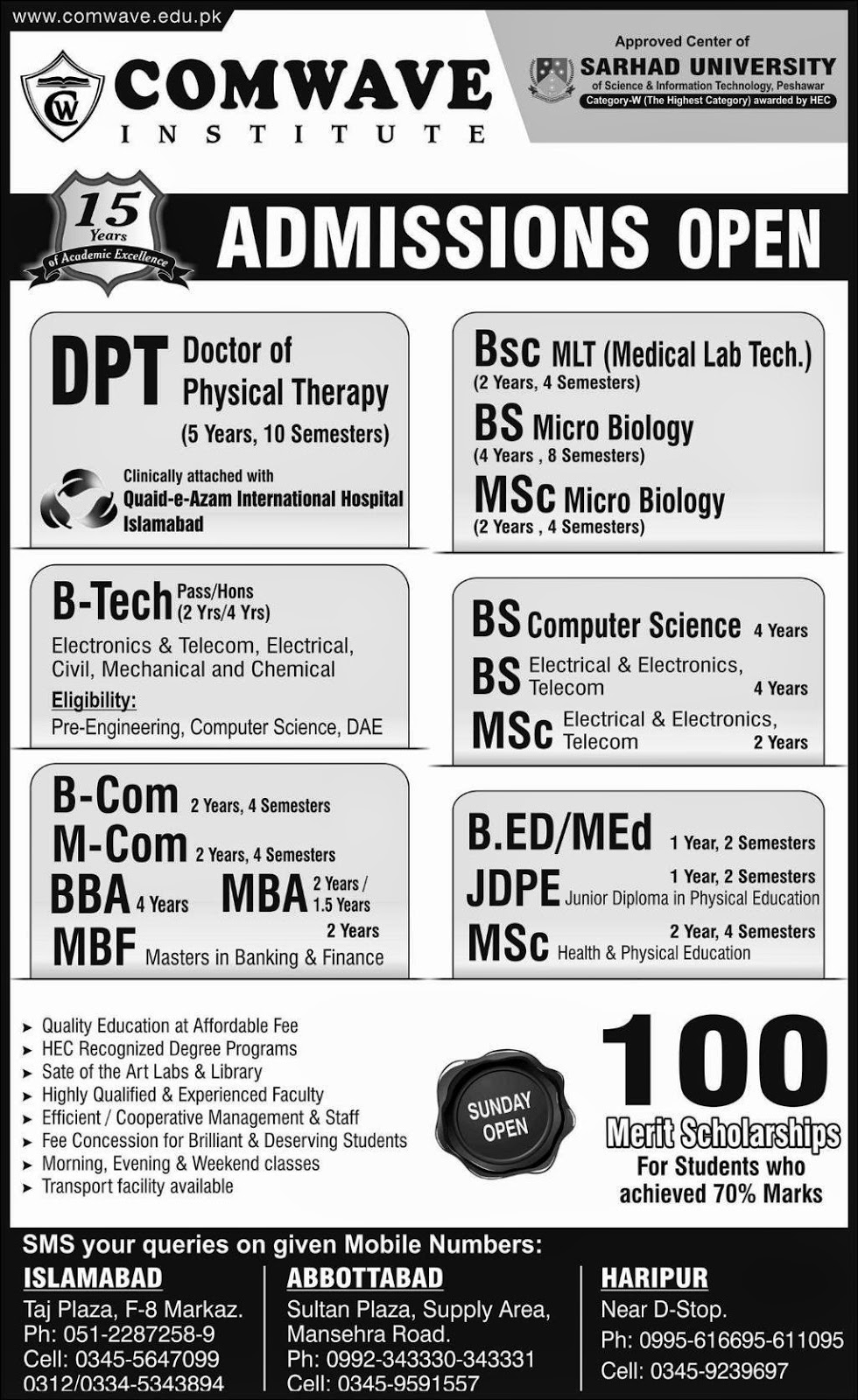 Comwave Institute Admission Open Advertisementadvertisement, pakistan ...