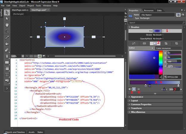 Working with Linear/Radial Gradients and Gradient Vector Transform in XAML Silverlight