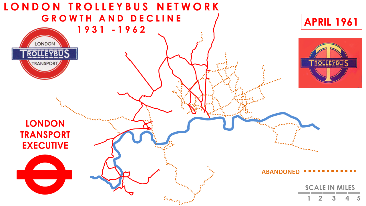 LONDON TROLLEYBUS NETWORK GROWTH AND DECLINE 1931-1962