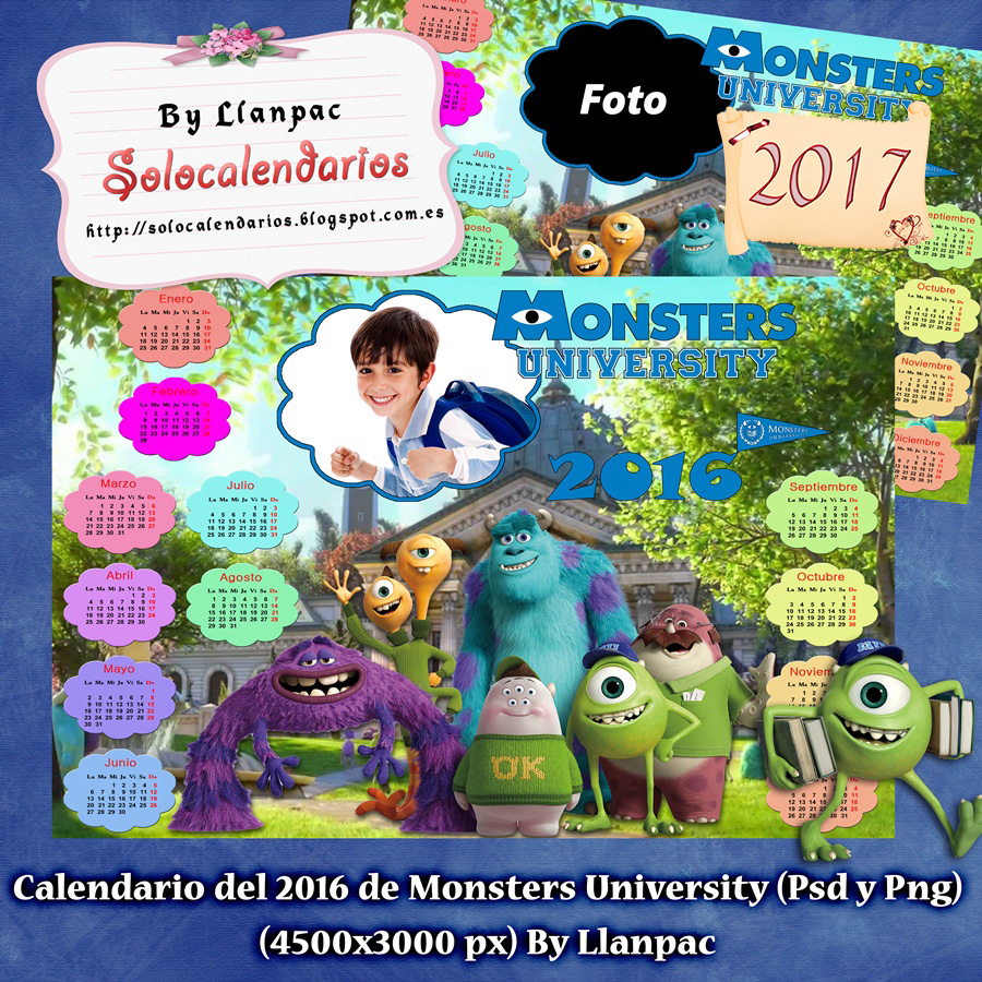 Recursos Photoshop Llanpac: Calendario para el 2017 de Monster ...
