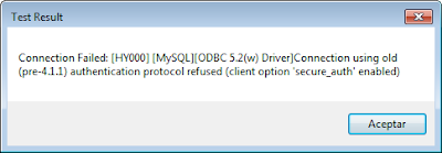 Bloc de notas: MySQL ODBC Authentication Protocol Refused