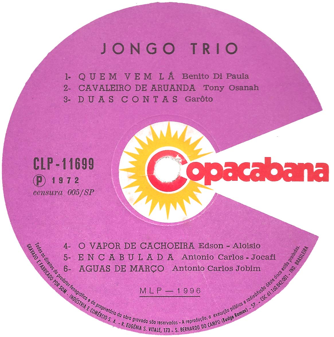 LA PLAYA MUSIC - OLDIES: JONGO TRIO - 1972