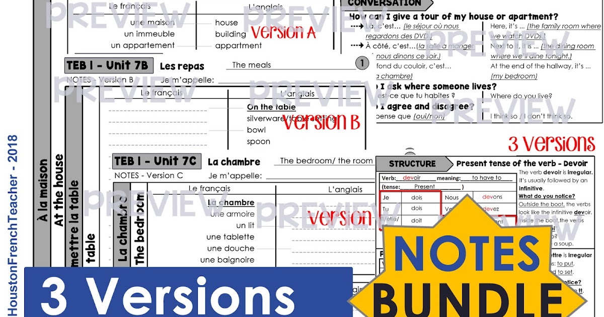 T'es branche Guided notes Level 1 TEB 1 Unit 7 (BUNDLE - TEB 1 UNIT 7 ...