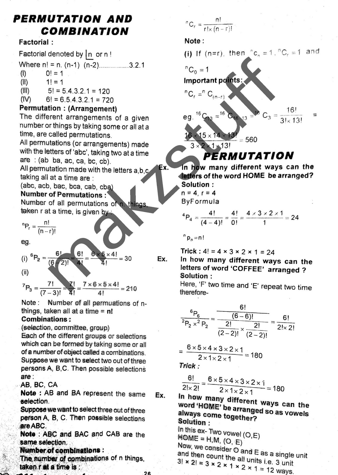MAKZSTUFF: Permutation and Combination