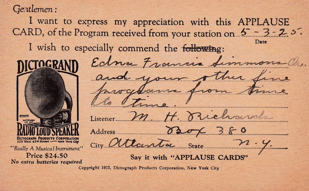 Vintage QSLs from the Golden Days of Radio : Applause Cards