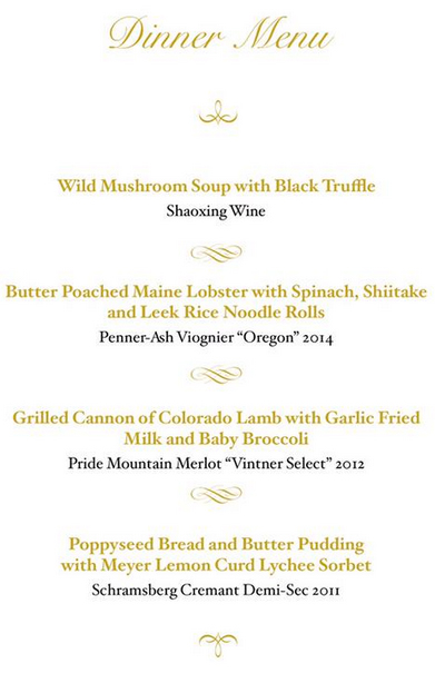 Lindaraxa: The State Dinner Menu For the President Of China