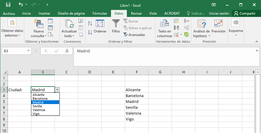 Mis Apuntes de Excel: Validación de datos. Listas desplegables.