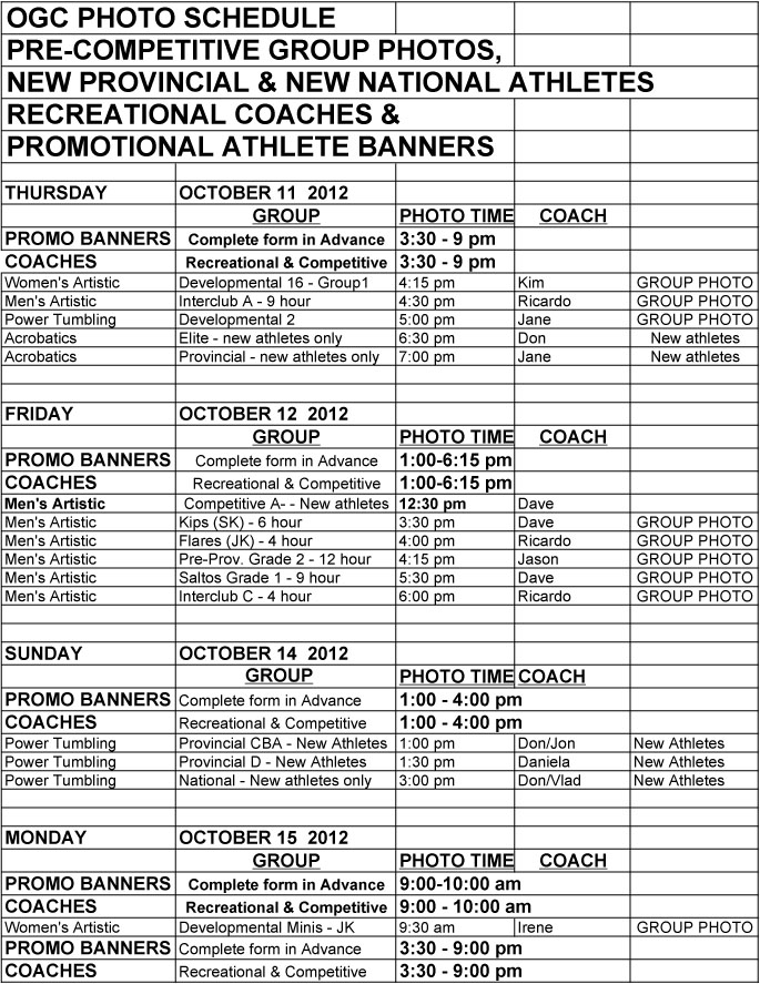 Oakville Gymnastics Club Acrobatic Gymnastics Team: Gymnast Profile Photos