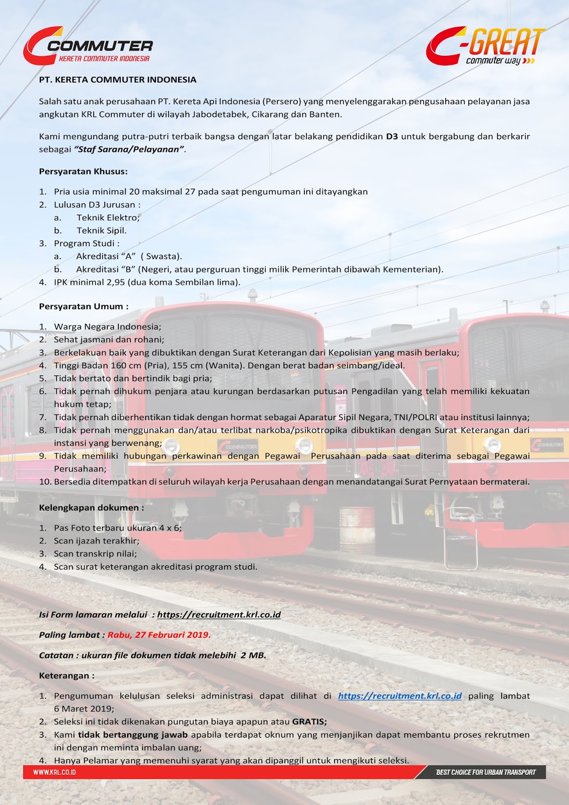 Lowongan Kerja PT Kereta Commuterline Indonesia - Ngebagiin Lowongan Kerja