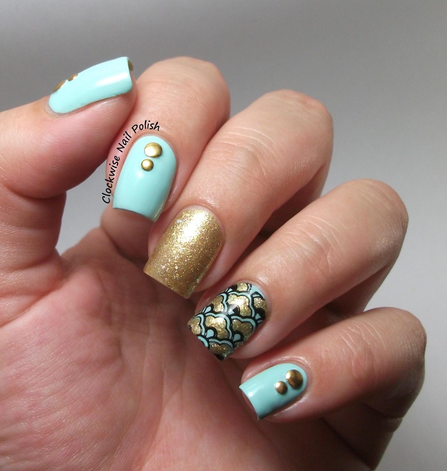 The Clockwise Nail Polish: Jade Galaxy & Kinetics KP 278 Mint Sky