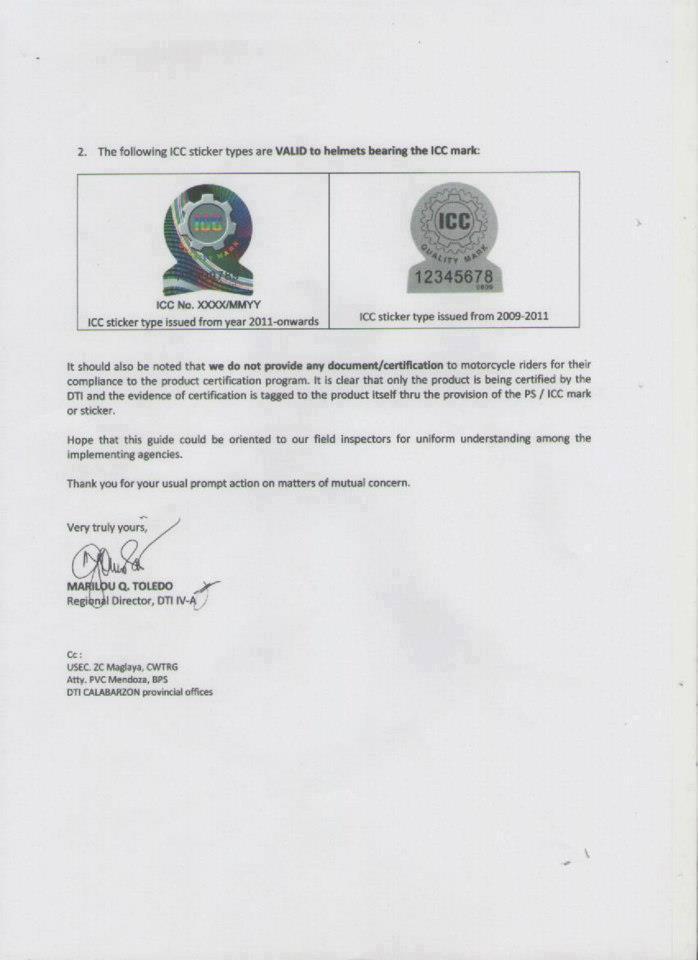 Coolworld Biyahe ATBP: Additional Info regarding Helmet ICC stickers