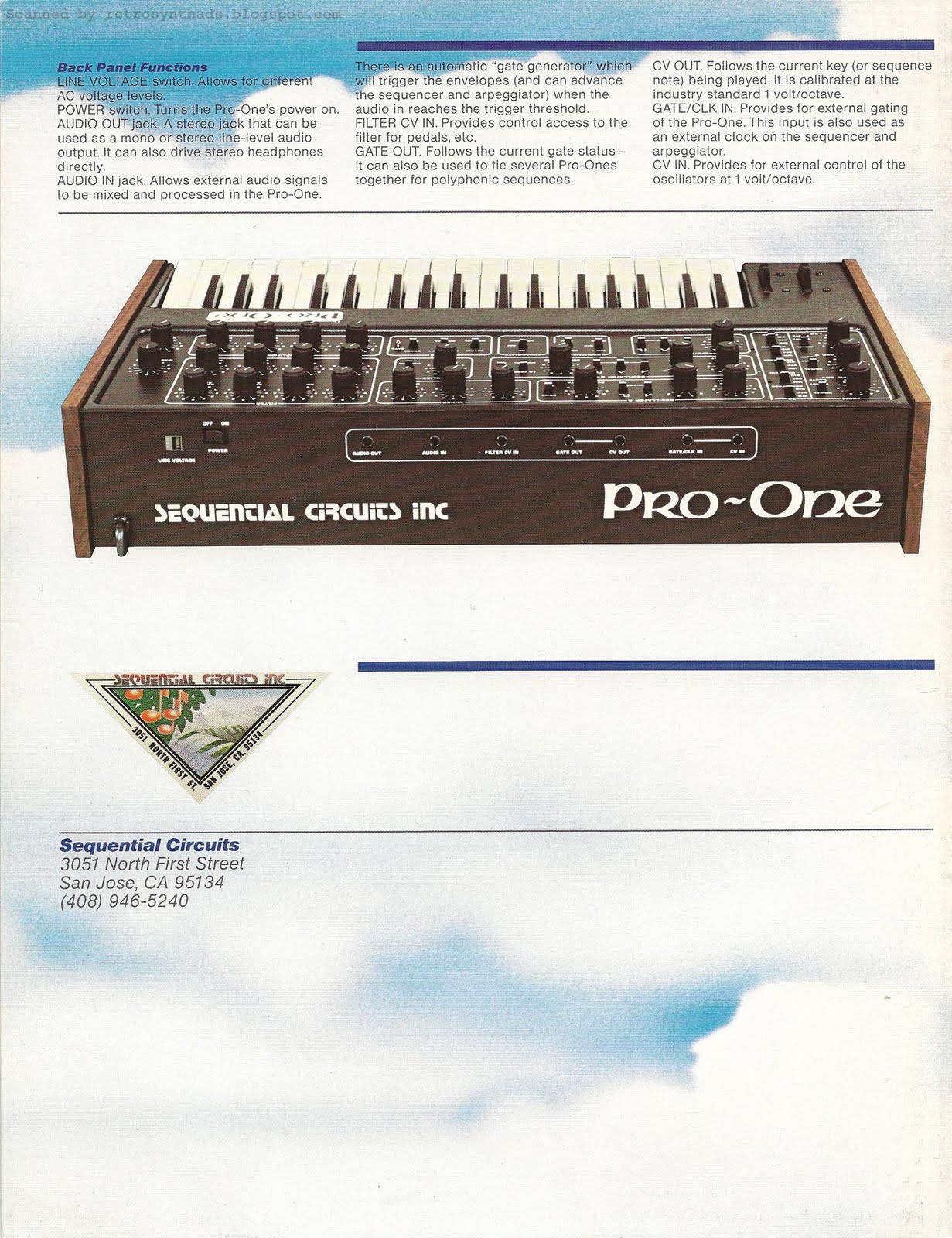 Retro Synth Ads: Sequential Circuits Inc. Pro-One Spec Sheet, 1981