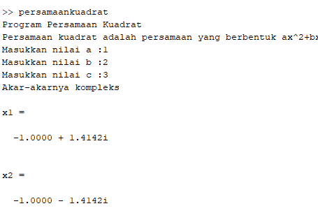 Contoh Program MATLAB - Mencari Akar Persamaan Kuadrat - KnK Land