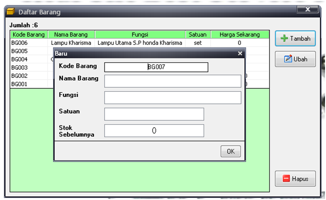 Program Stok Barang Sekolah (SMK Otomotif) | AVISA KODING