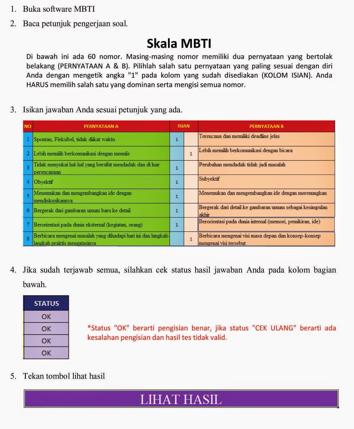 Skoring Tes MBTI - Skoring Psikotes